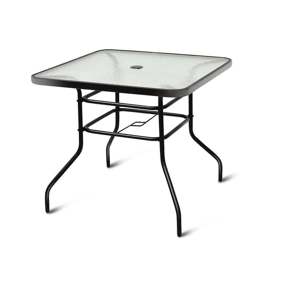 32 inches Tempered Glass Top Square Patio Table, Outdoor Dining Table ...