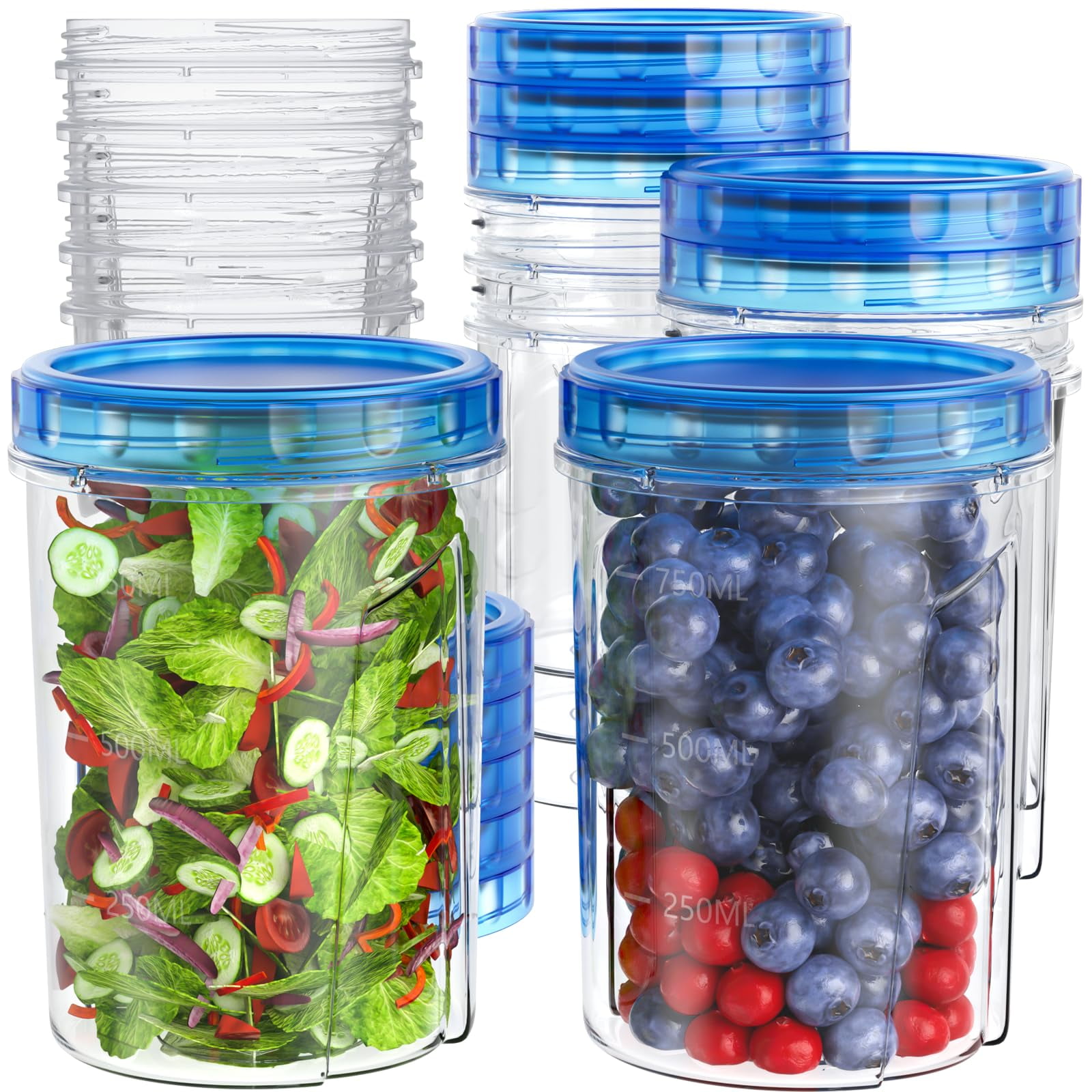 [32 oz 10 Pack] Food Storage Freezer Containers Clear Bottom with Blue ...