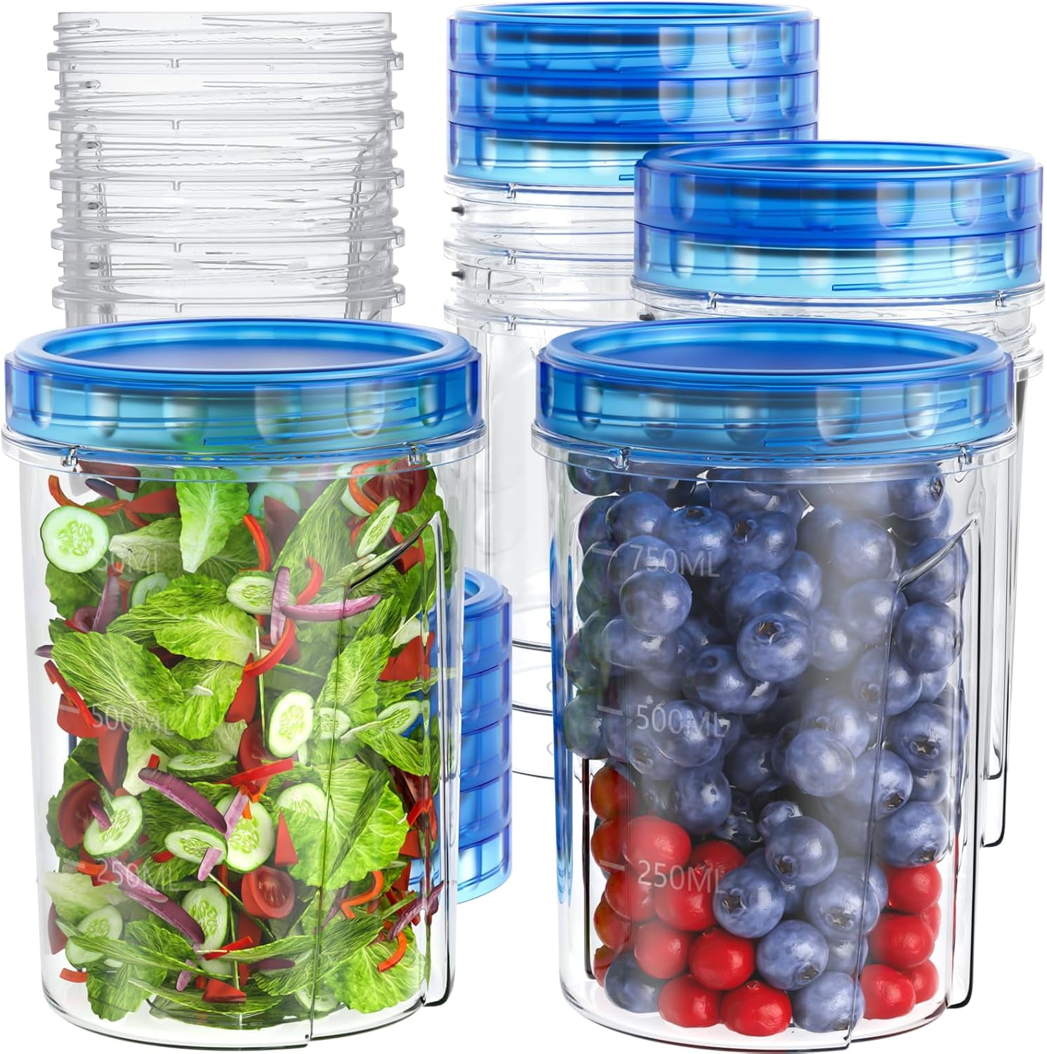 [32 oz 10 Pack] Food Storage Freezer Containers Clear Bottom with Blue ...