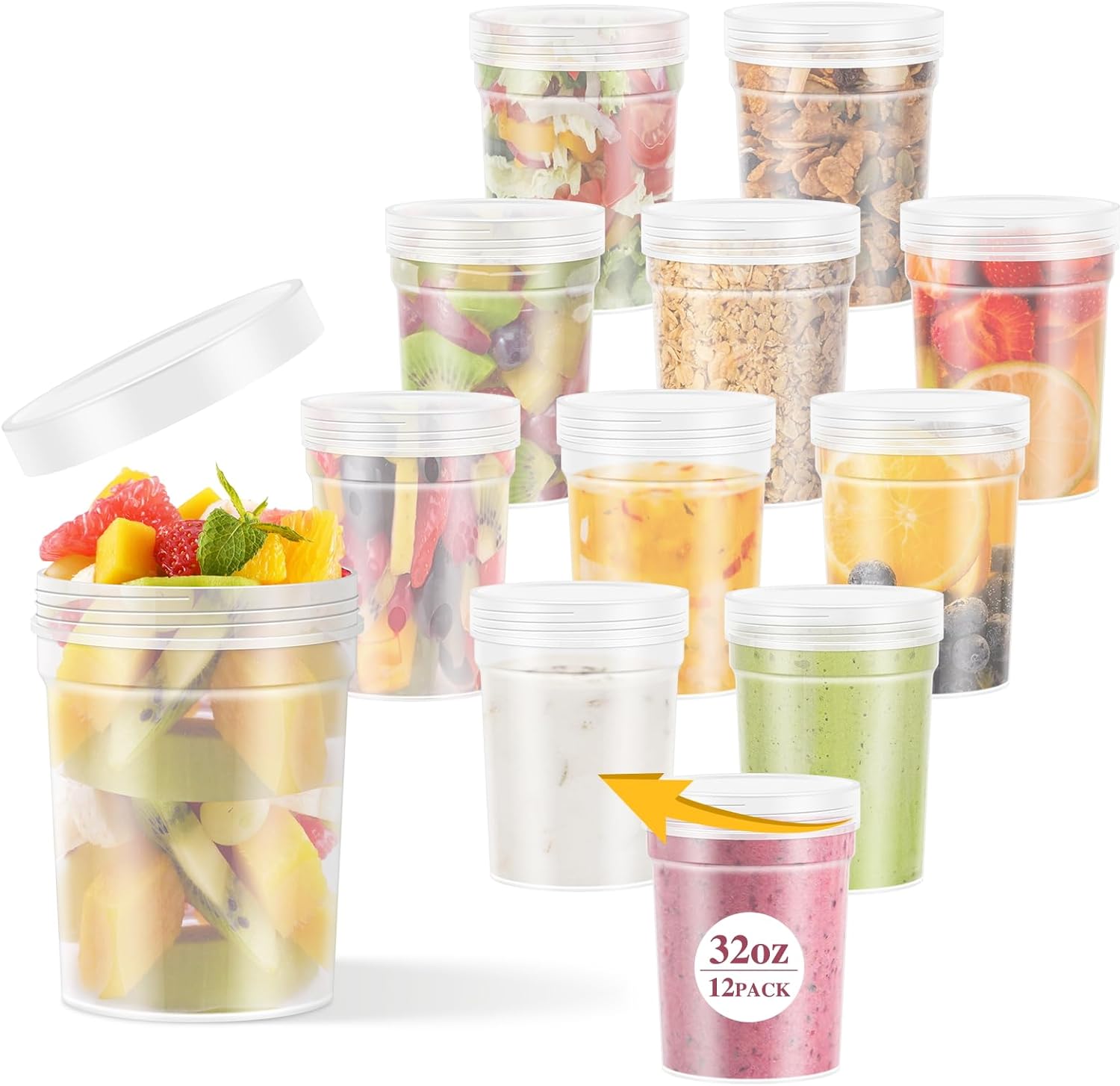 32 oz -12 Pack Reusable Food Freezer Storage Containers with Lids, BPA ...