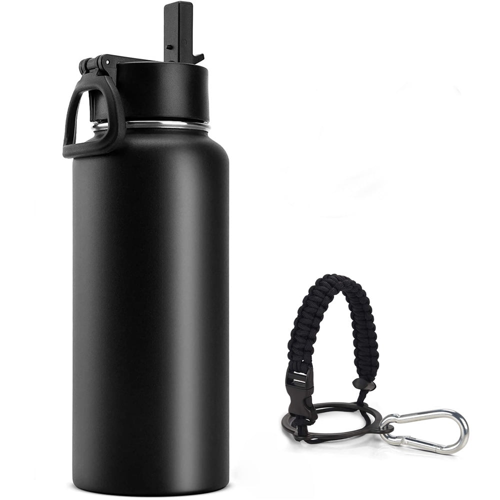 32 oz 1L Insulated Water Bottle with Straw Lid and Spout Lid,Stainless Steel Sports Water Bottle ...
