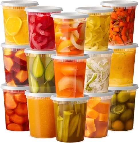 [32 oz. - 24 Count Plastic Food Storage Deli Containers with Lids ...