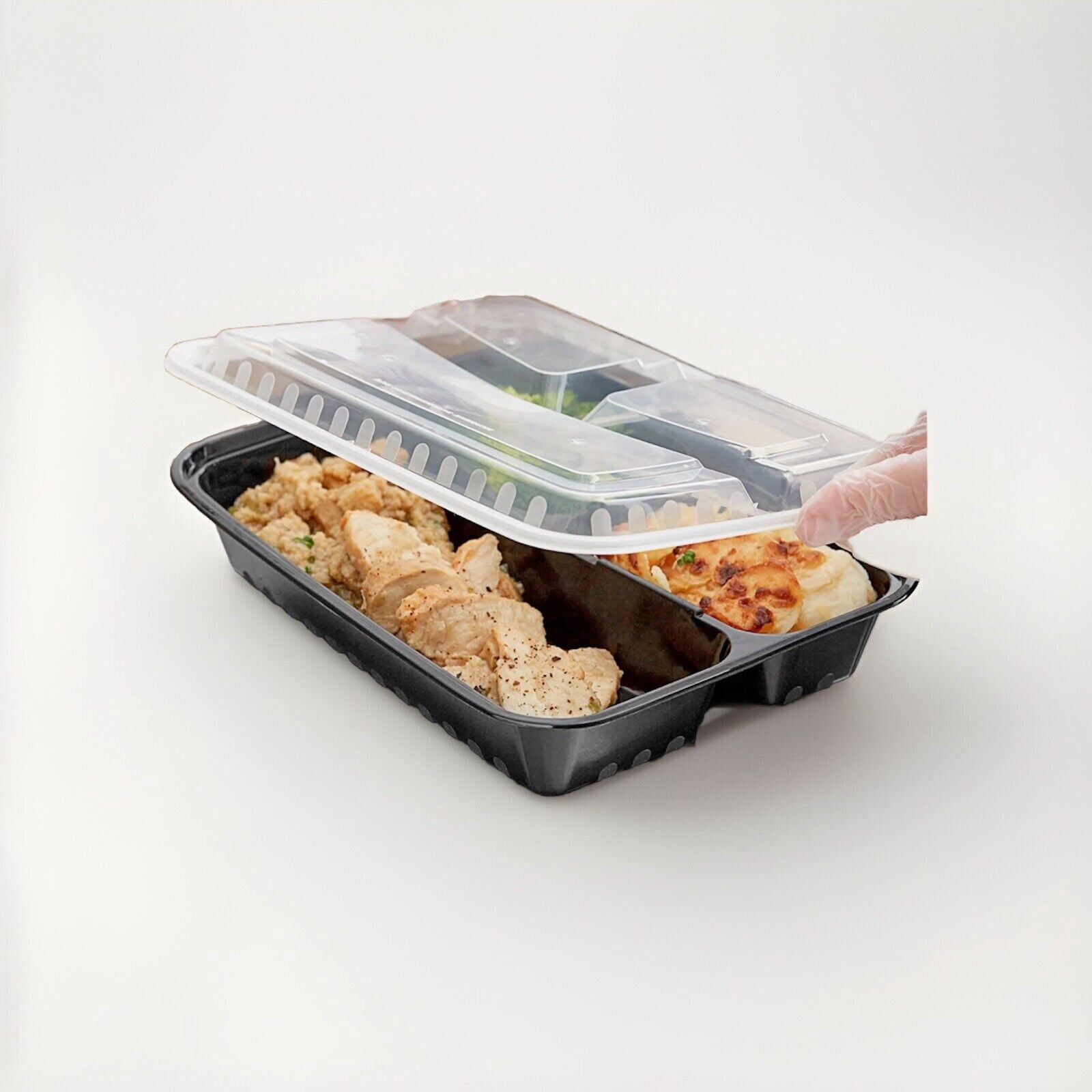 32 oz. Black 3-Compartment Rectangular Microwavable Heavy With Lid ...