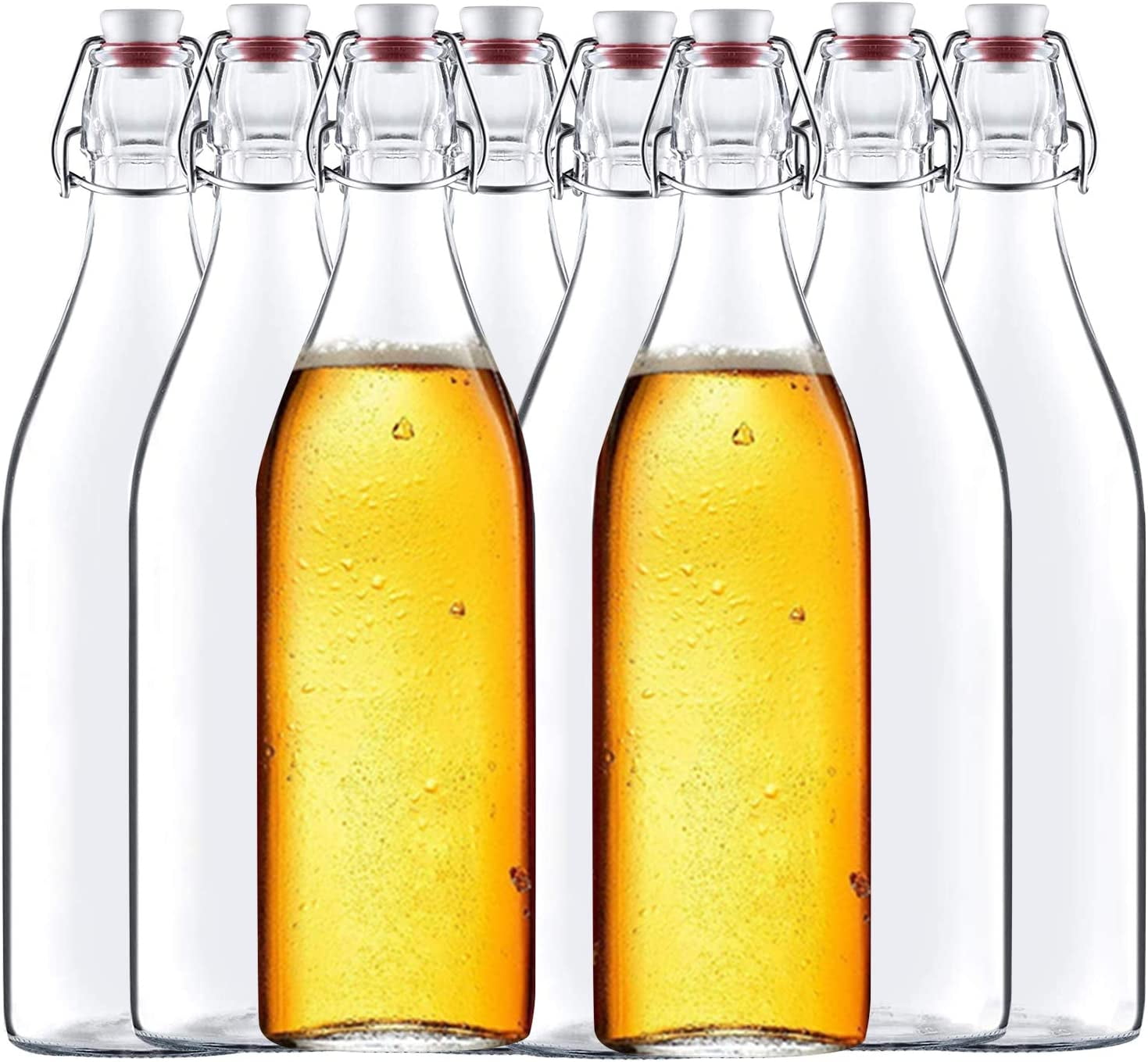 32 oz Clear Glass Bottles With Air Tight Lids, Easy Cap for Beer and ...