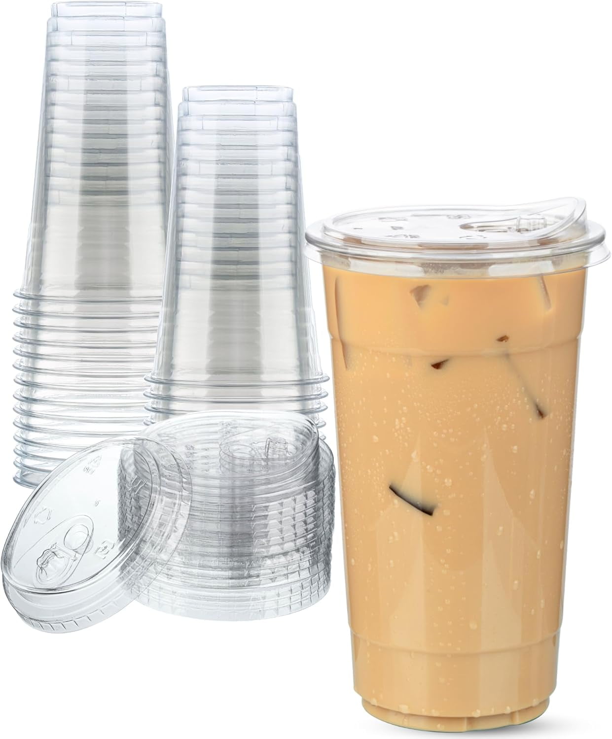 32 oz Clear Plastic Cups with Lids, 25 Sets Disposable Plastic Iced ...