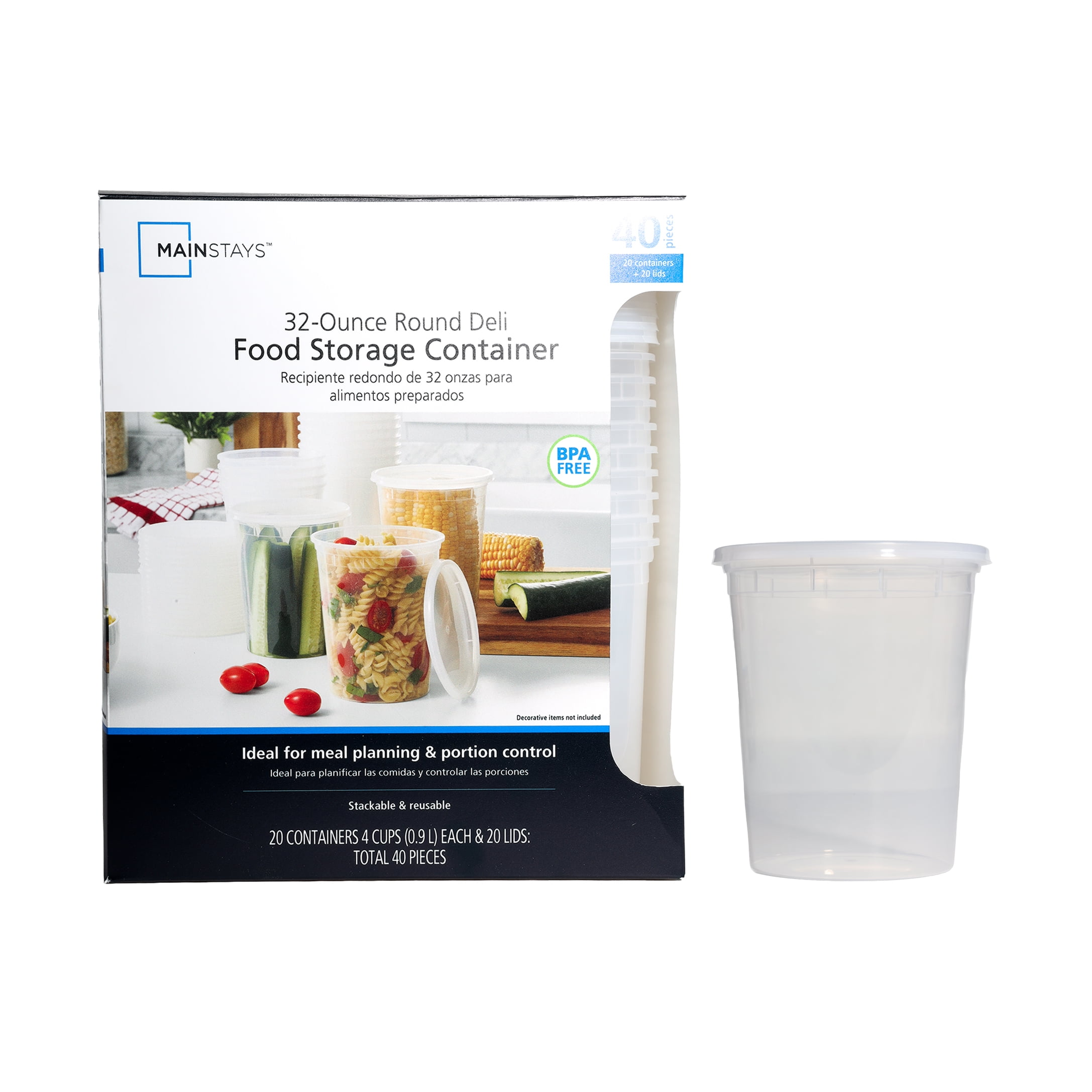 Mainstays 40 Piece 32oz Plastic Deli Container, Ideal Use for Meal Prep ...