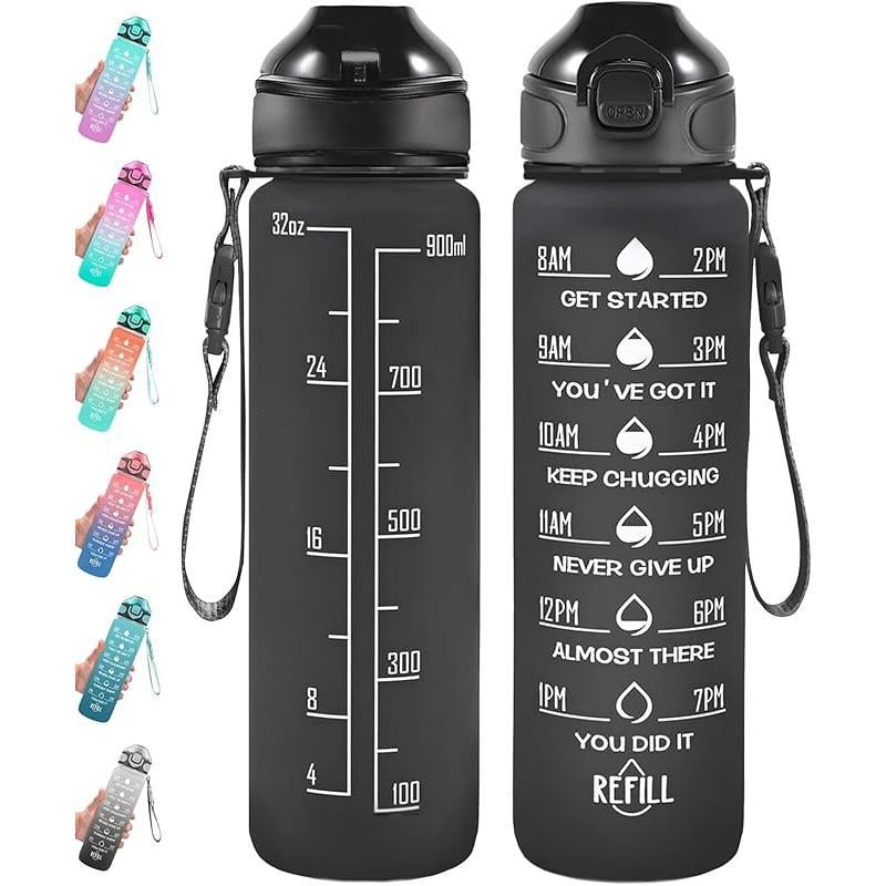 32 oz Drinking Water Bottle with Times to Drink and Straw, Motivational ...