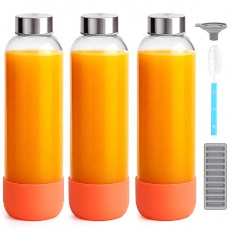 32 oz Glass Juice Bottles With Lids 3 Pack Large Clear Glass Bottle ...