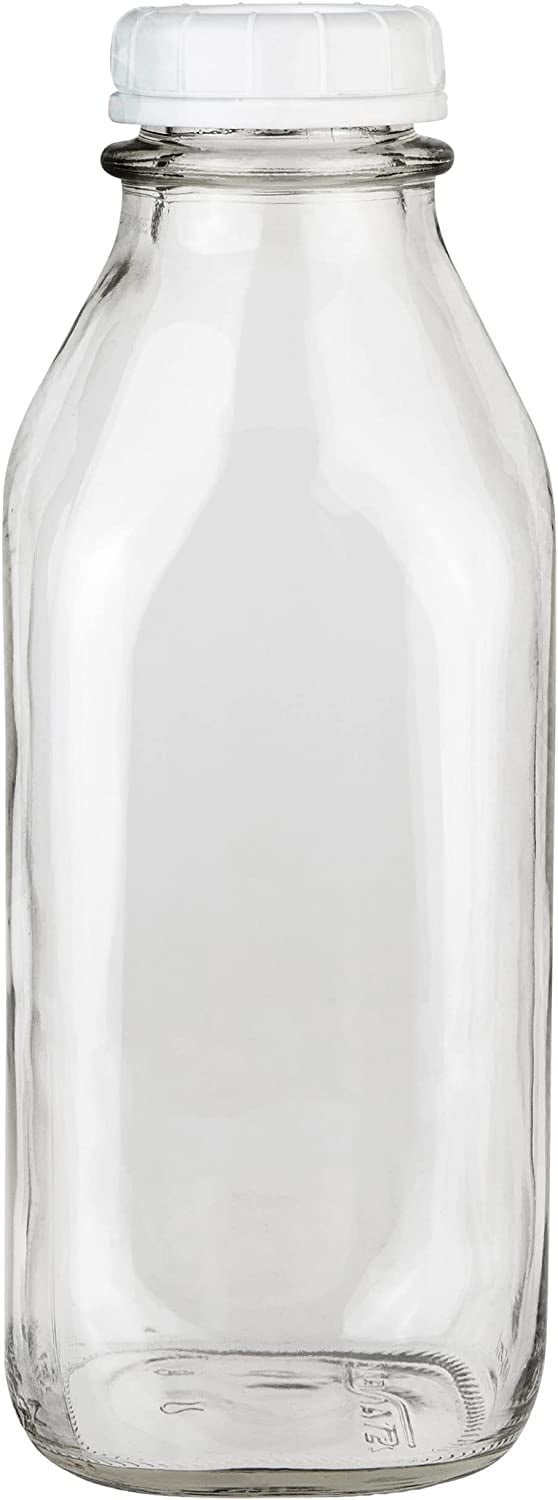 32 oz Glass Milk Bottles w/ 3 white caps (1 pack) - Food Grade Milk ...