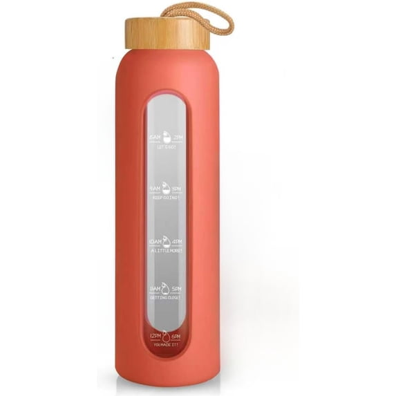 32 oz Glass Water Bottle with Time Marker,1 Liter Motivational Water ...