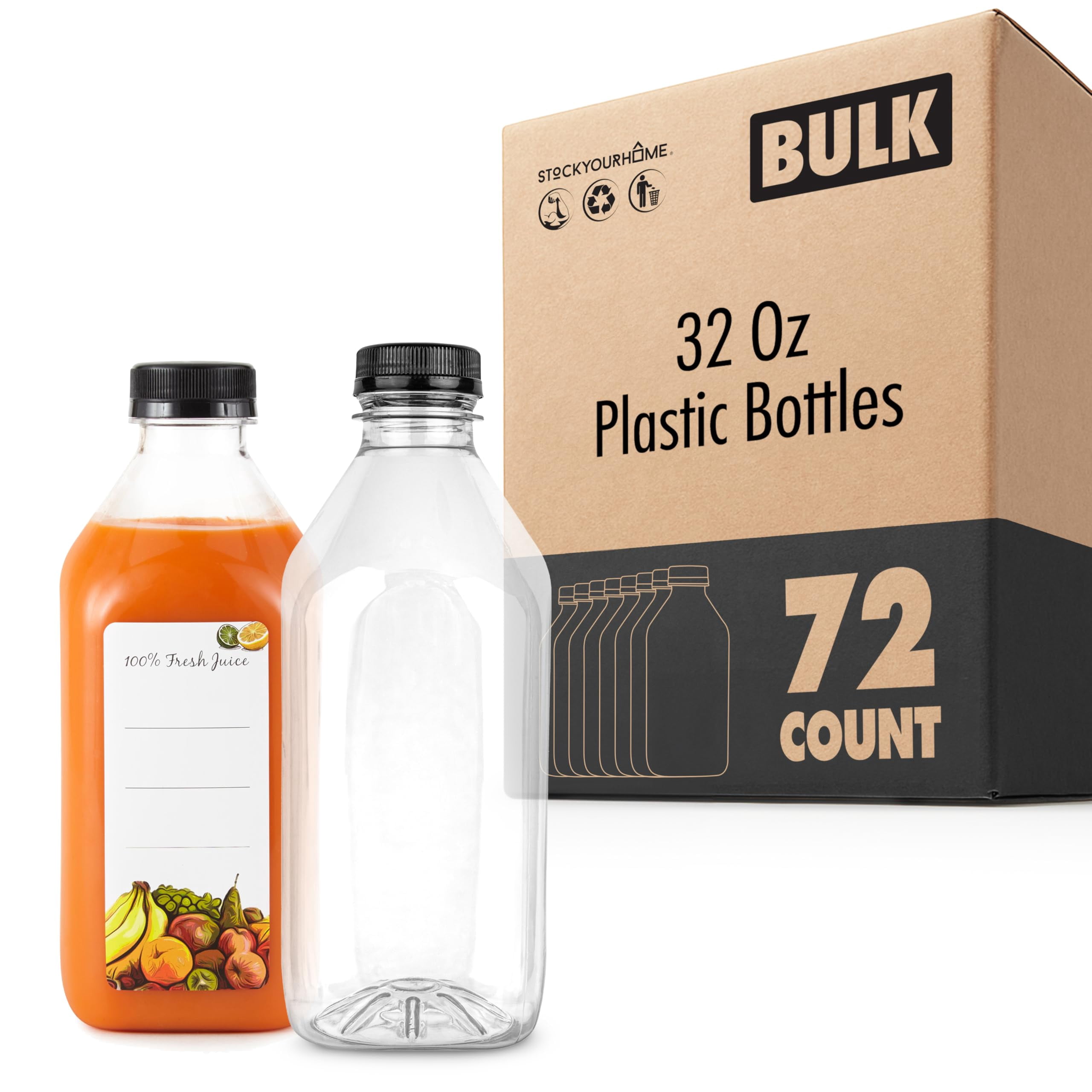 32 oz Juice Bottles with Caps for Juicing (72 pack) - Reusable Clear ...