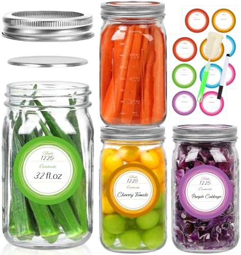 32 oz Mason Jars Wide Mouth 4Pack,Empty 32oz Mason Jars with Lids&Bands ...