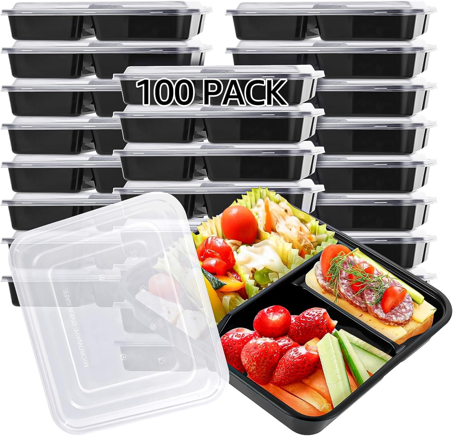 32 oz Meal Prep 3 Compartments Food Storage Containers Bento Box ...