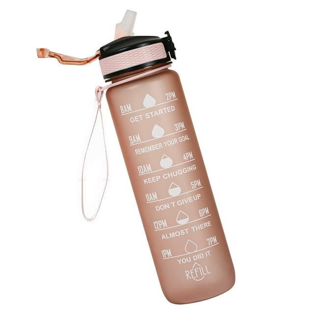 32 oz Motivational Water Bottle with Time Markers to Drink and Straw , Leakproof & BPA Free ...
