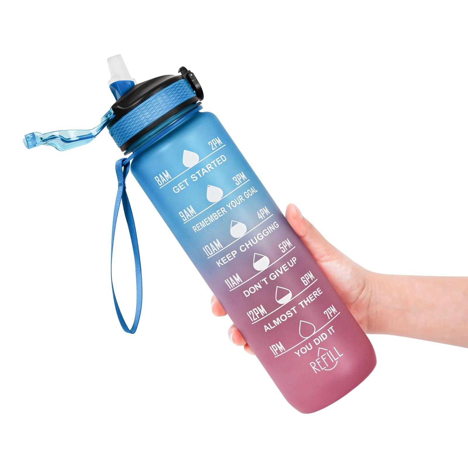 32 oz Motivational Water Bottle with Time Markers to Drink and Straw , Leakproof & BPA Free ...