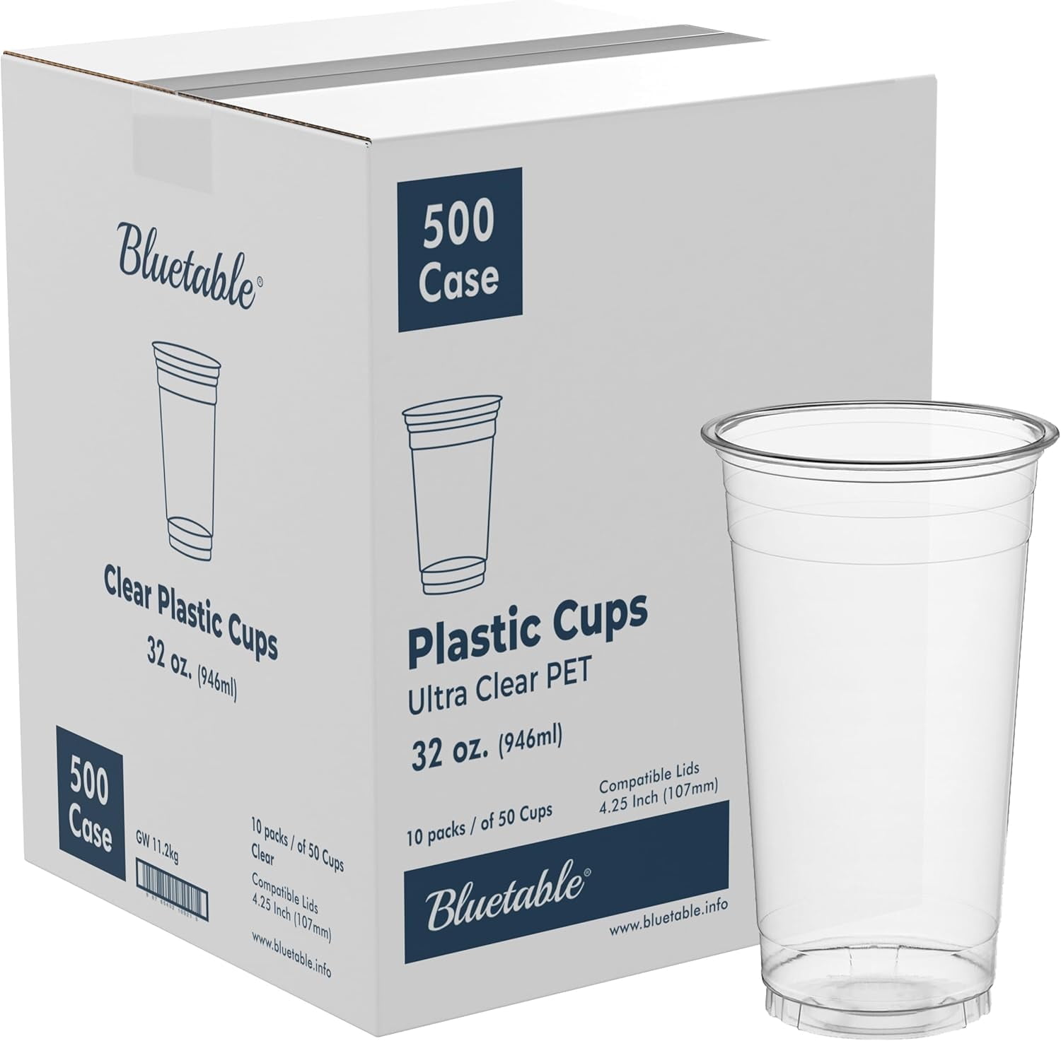 32 oz Plastic Cups - Clear Disposable Cups Bulk [500 Case Pack] Large ...