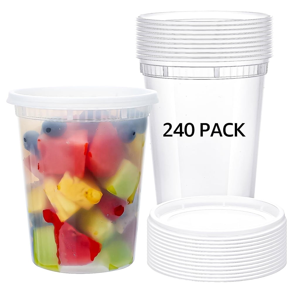 32 oz. Plastic Food Containers with Lids, Disposable Round Food Storage ...