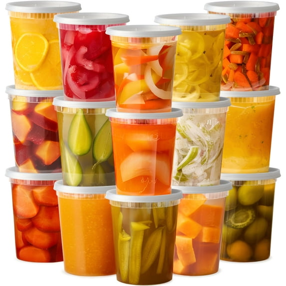 32 oz Plastic Food Storage Containers with Lids, 24 Count Disposable ...
