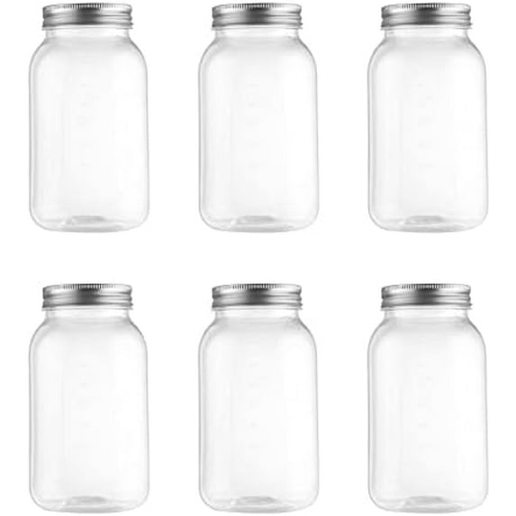 32 oz Plastic Food Storage Jars with Metal Lids – 6 Pack BPA-Free Clear ...
