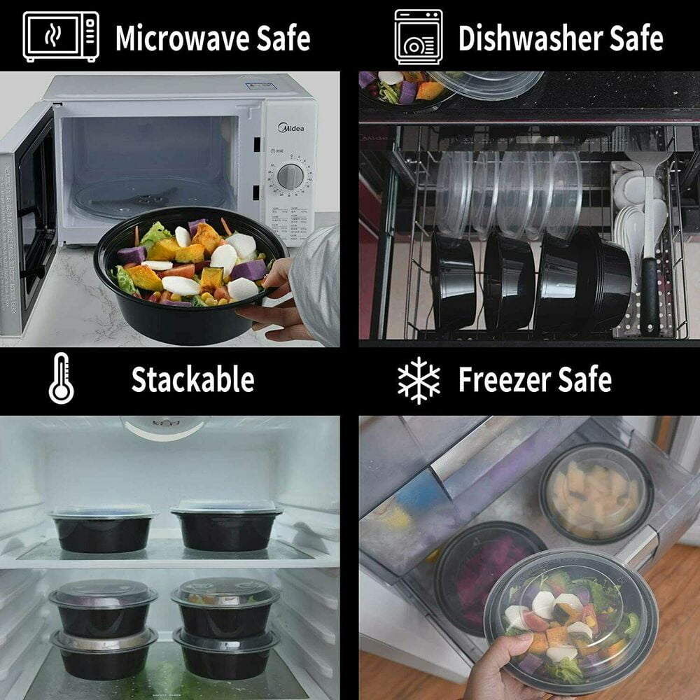 32 oz Round Food Containers Meal Prep BPA FREE Microwavable Reusable ...