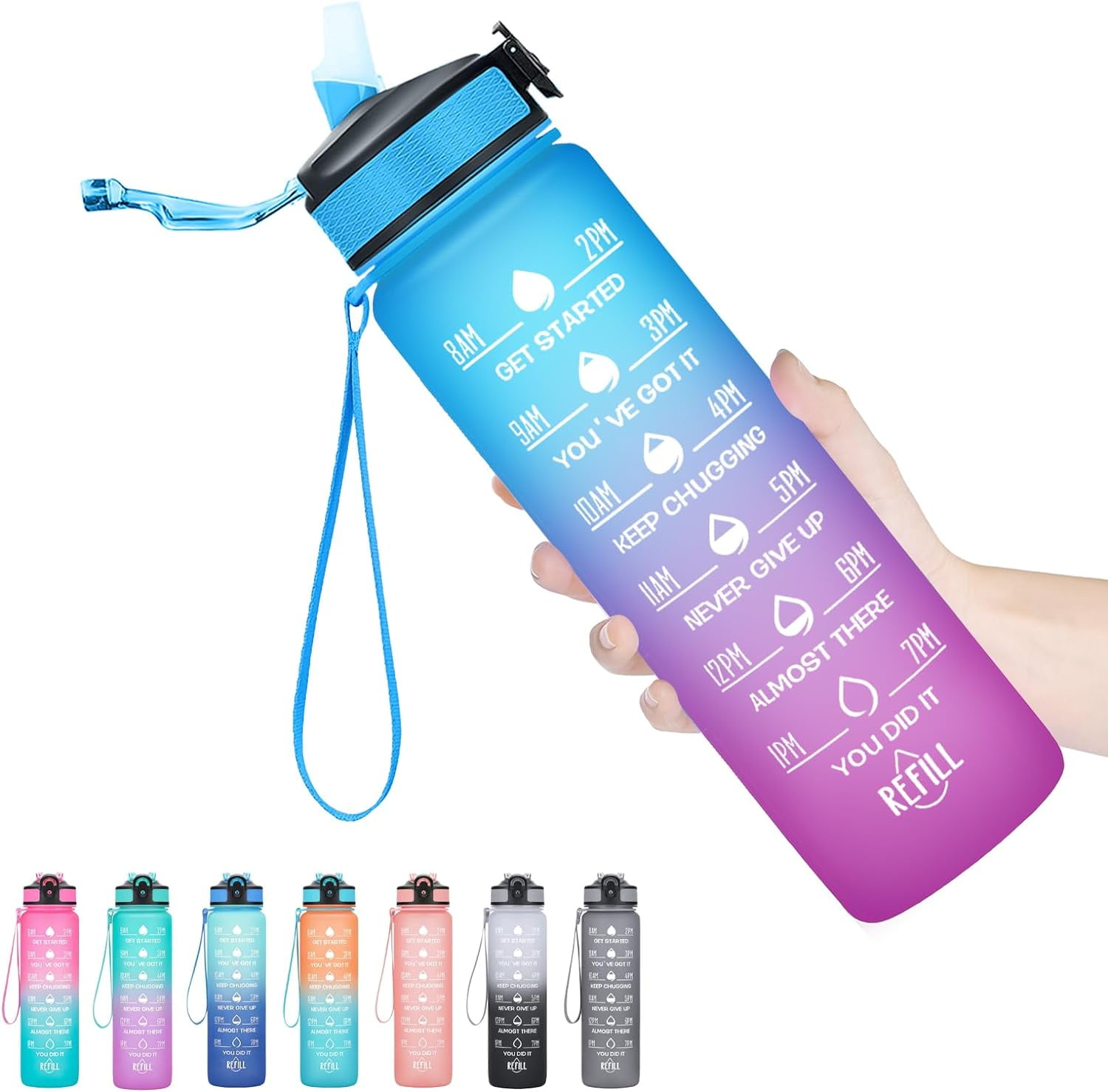 32 oz Water Bottles with Times to Drink and Straw, Motivational Water Bottle with Time Marker ...