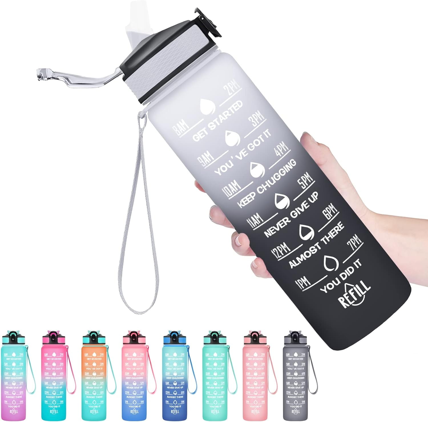 32 oz Water Bottles with Times to Drink and Straw, Motivational Water Bottle with Time Marker ...