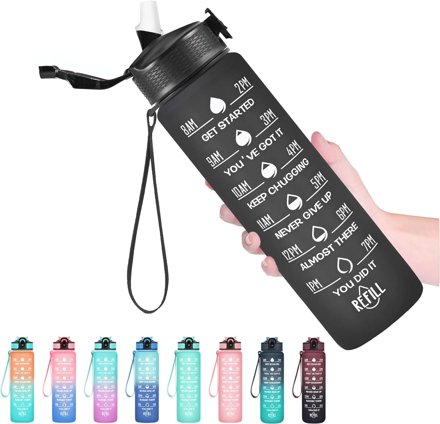 32 oz Water Bottles with Times to Drink and Straw, Motivational Water Bottle with Time Marker ...