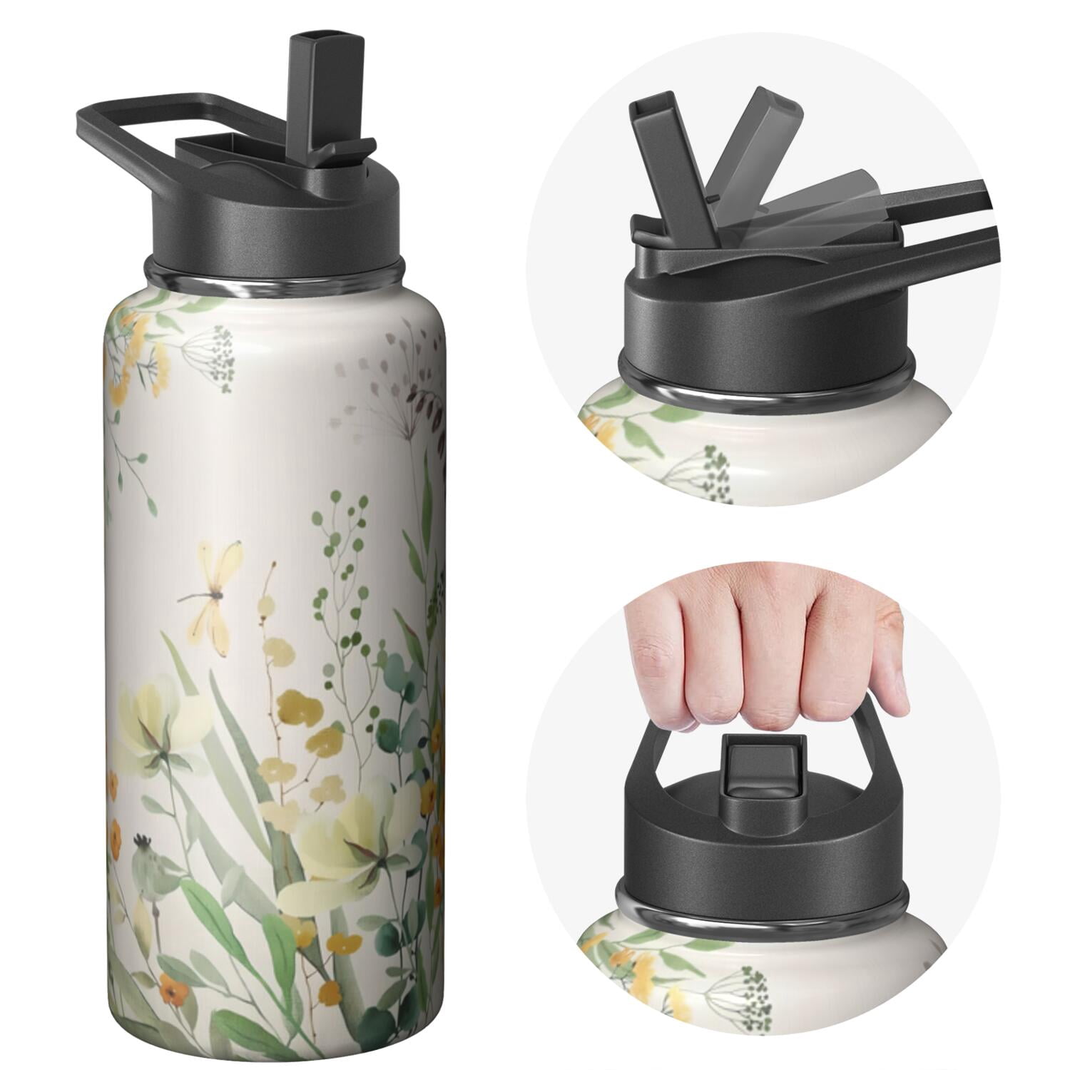 32 oz Wide Mouth Gym Flask Stainless Steel Flowers Themed Inspired ...