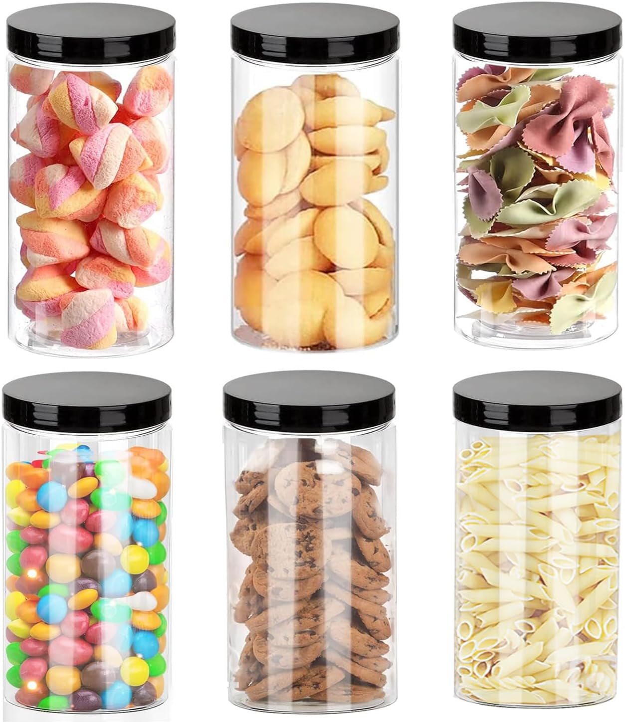 32 oz clear plastic jar with black lids, 2 pack clear slime round food ...