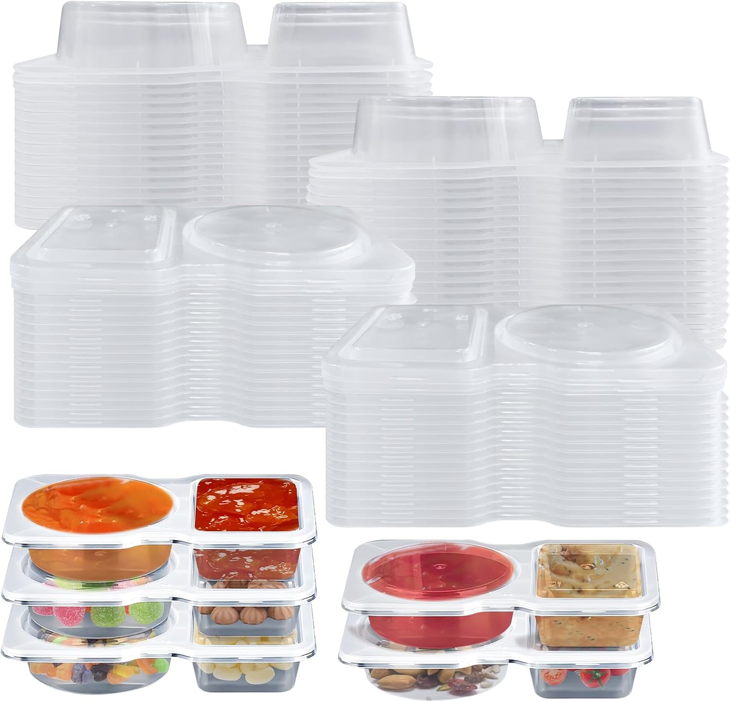 32 pack reusable snack containers 𝐂𝐥𝐞𝐚𝐫𝐚𝐧𝐜𝐞, 2-compartment dipping ...