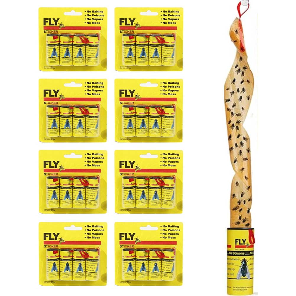 32 rolls Fly Traps for Indoors Outdoor, Fly Paper Strips Sticky Hanging ...