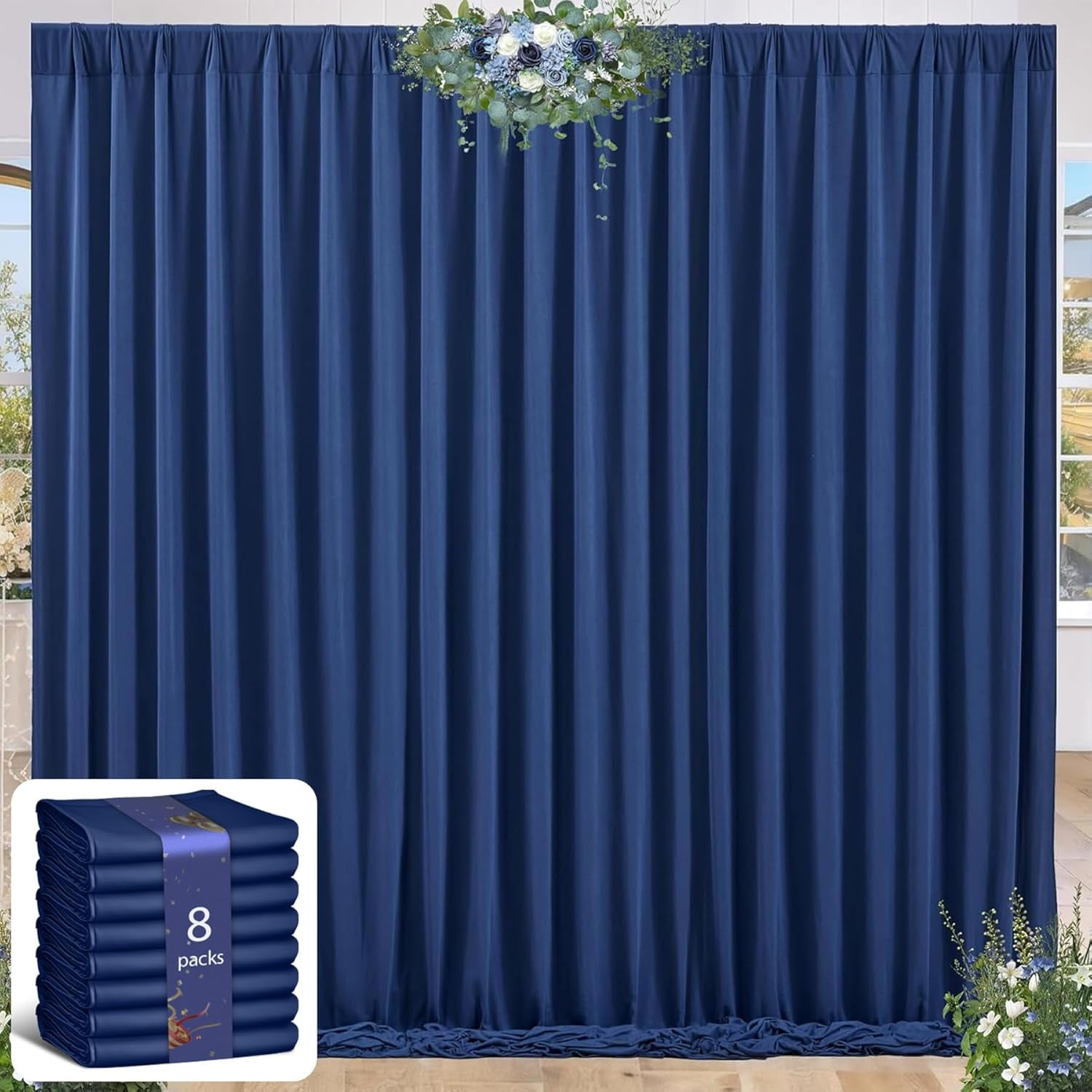 32 x 10ft Navy Blue Backdrop Curtains for Graduations Celebration ...