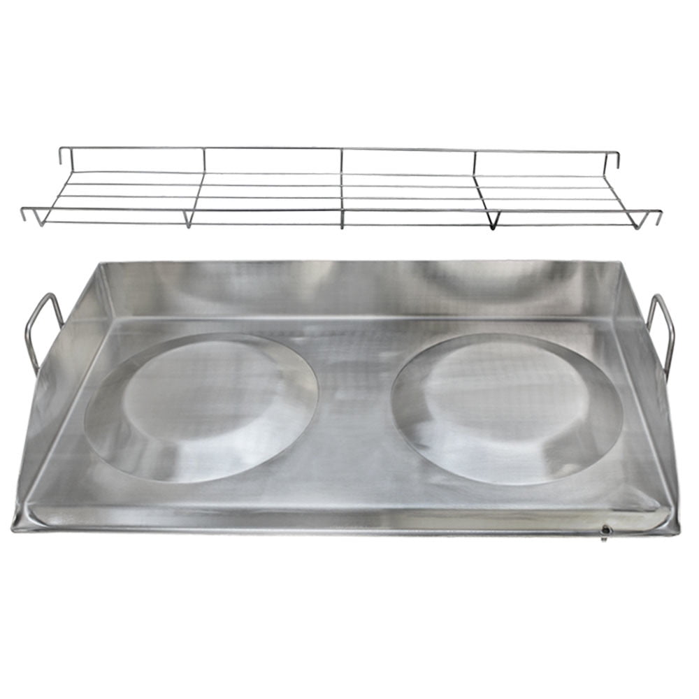 32" x 17-3/4" Stainless Steel Convex Comal Griddle Pan With Rack ...