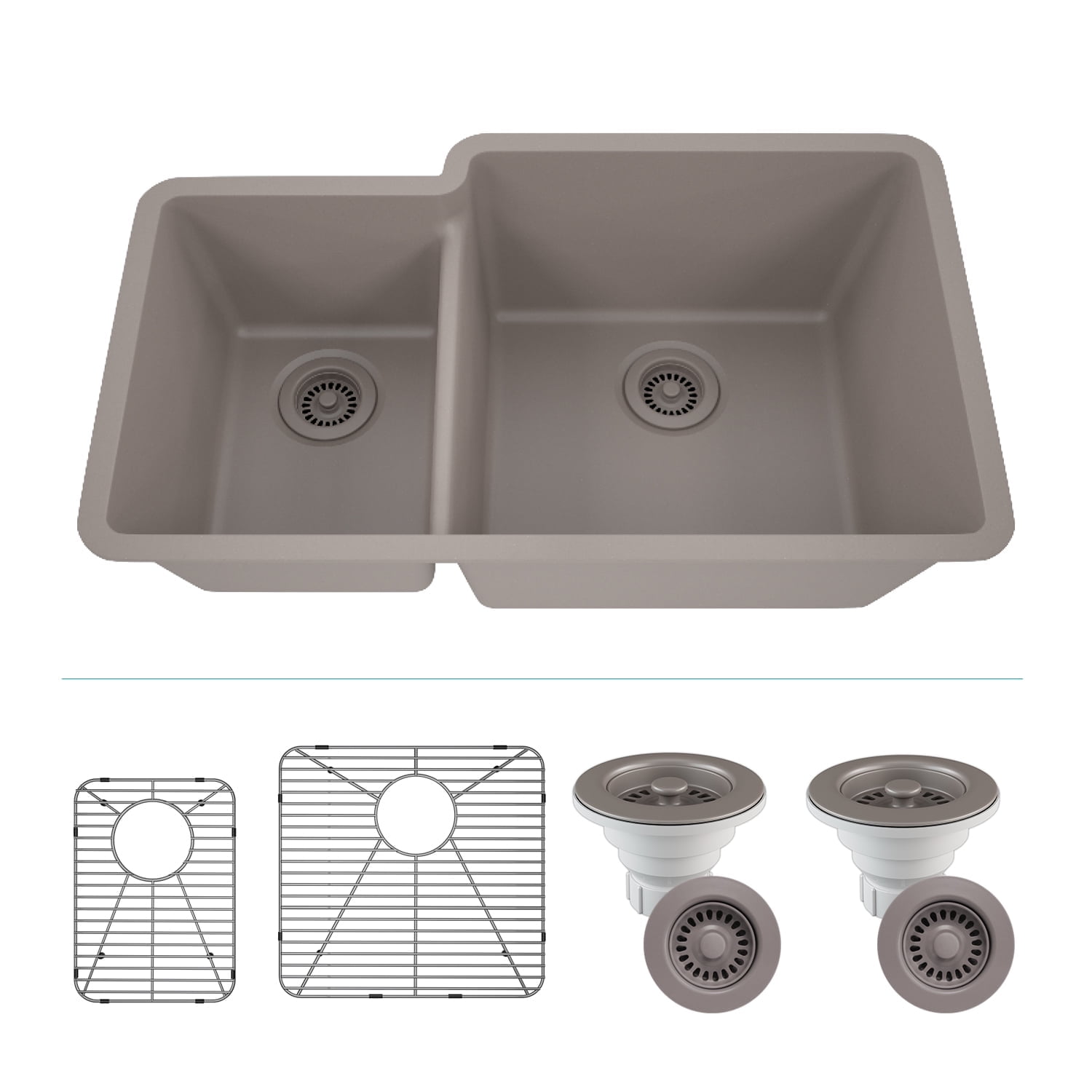 32" x 19" Quartz Kitchen Sink, Double Bowl Sink, Drop-in Sink ...
