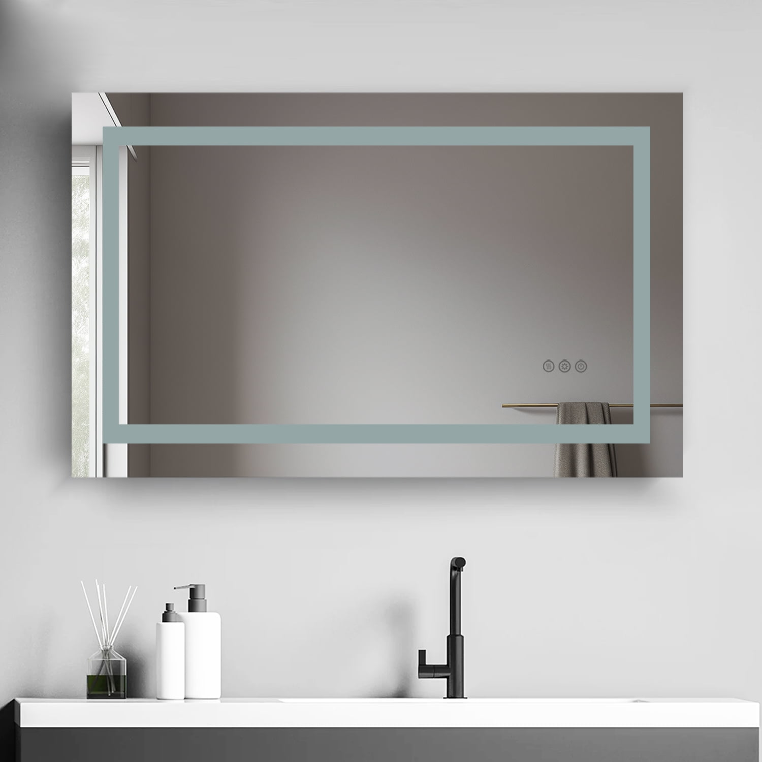 32" x 20" Frameless Bathroom LED Mirror,Anti-Fog,Dimmable,Wall Mounted ...