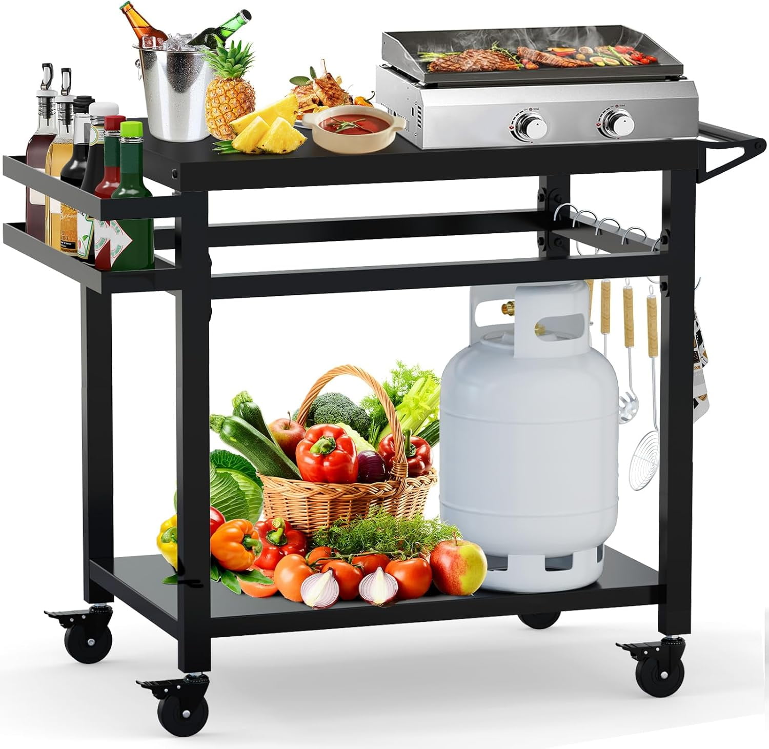 32"x 20" Outdoor Grill Table, Movable Grill Cart, Outdoor Kitchen ...