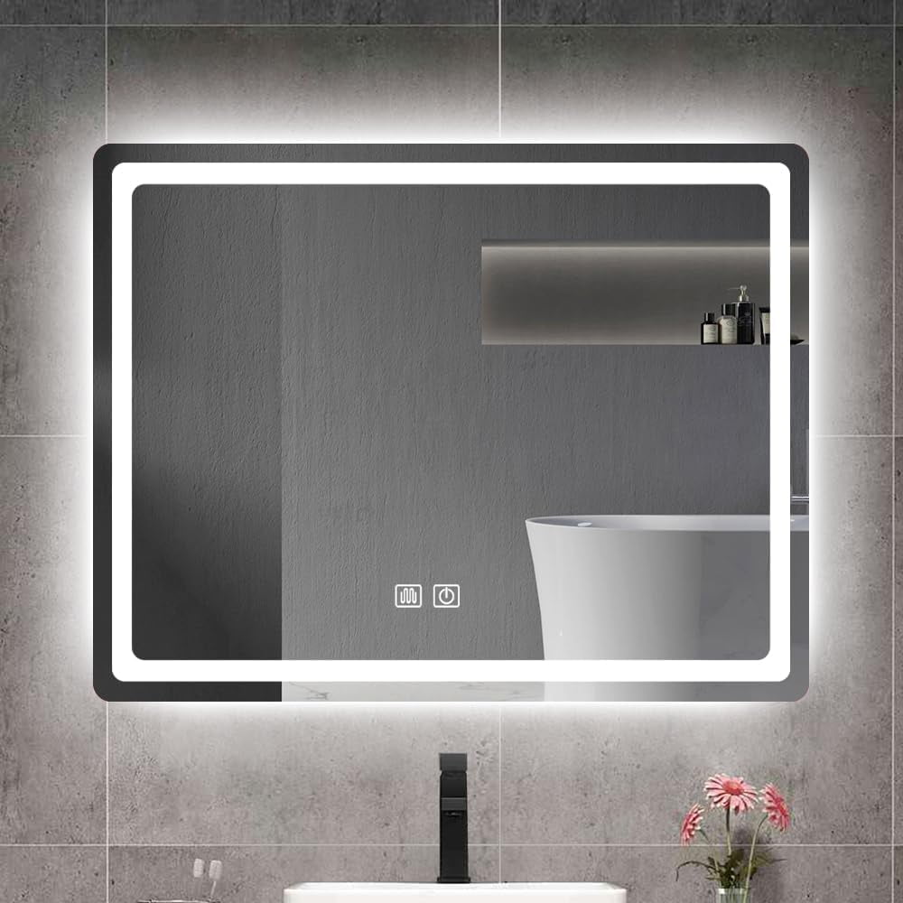 32"x 24"LED Bathroom Mirror with 3 Color Lights, Smart Lighted Vanity ...