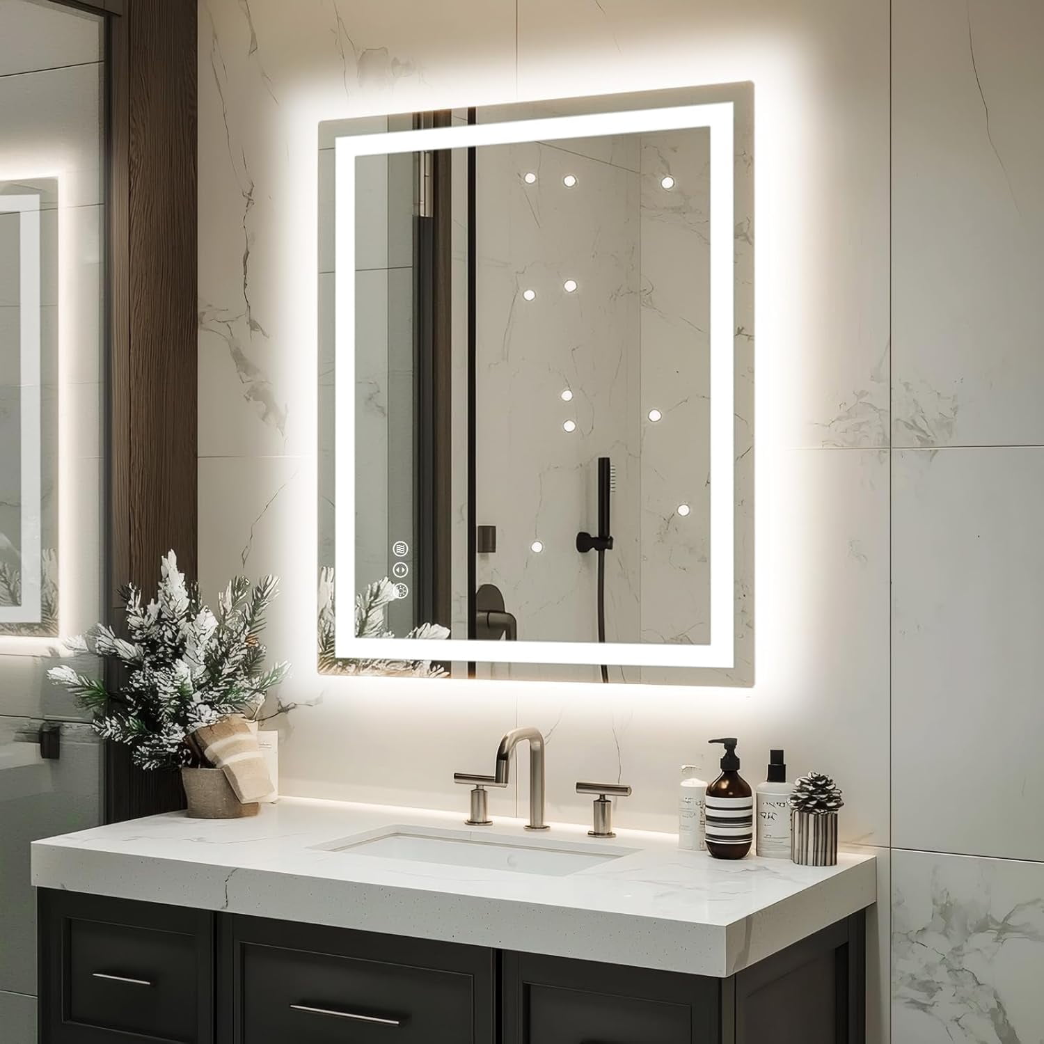 32"x 24" LED Bathroom Mirror with Lights, Dimmable, Double Lights, Backlit + Front Lit, 3 Colors ...
