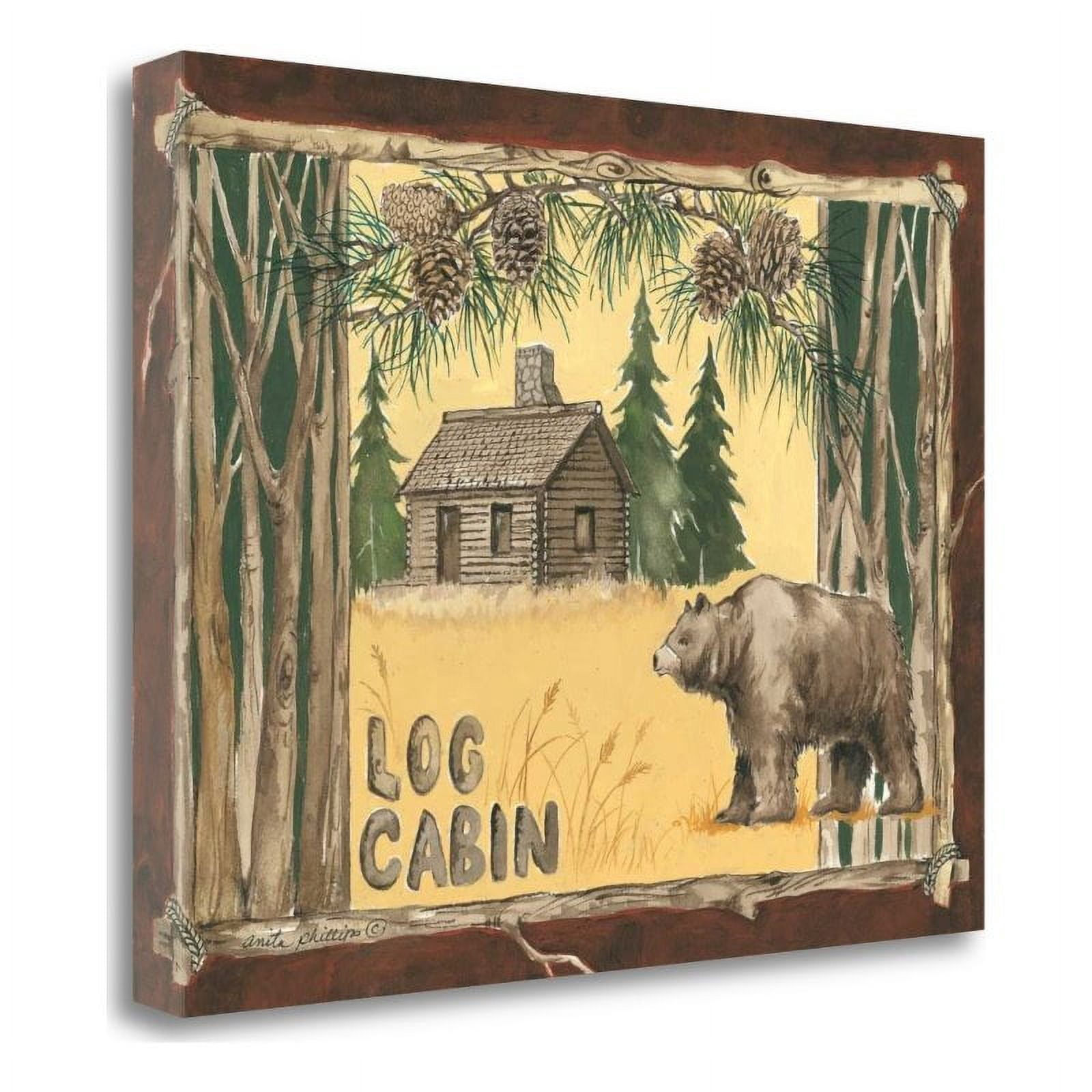 32" x 24" Log Cabin Bear by Anita Phillips - Print On Canvas Fabric ...