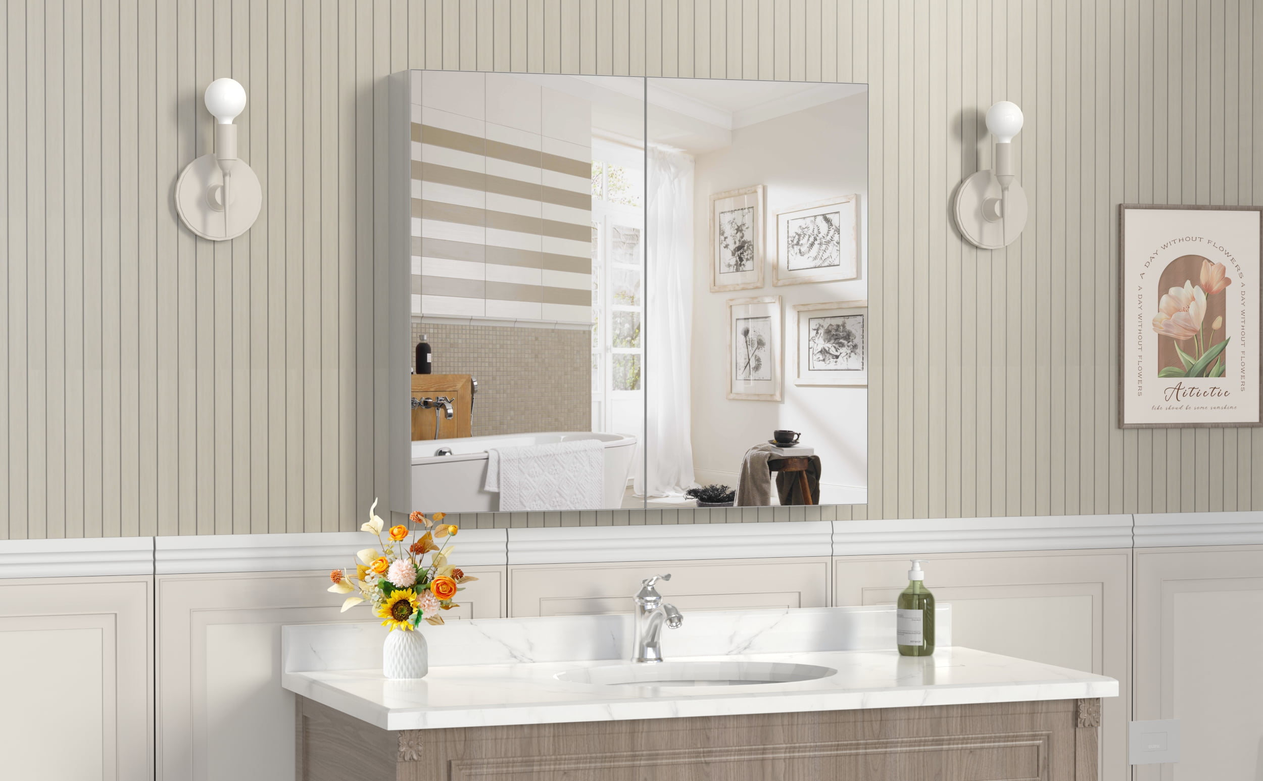 32'' x 28'' Medicine Cabinet with Mirror for Bathroom, Wall Mounted ...