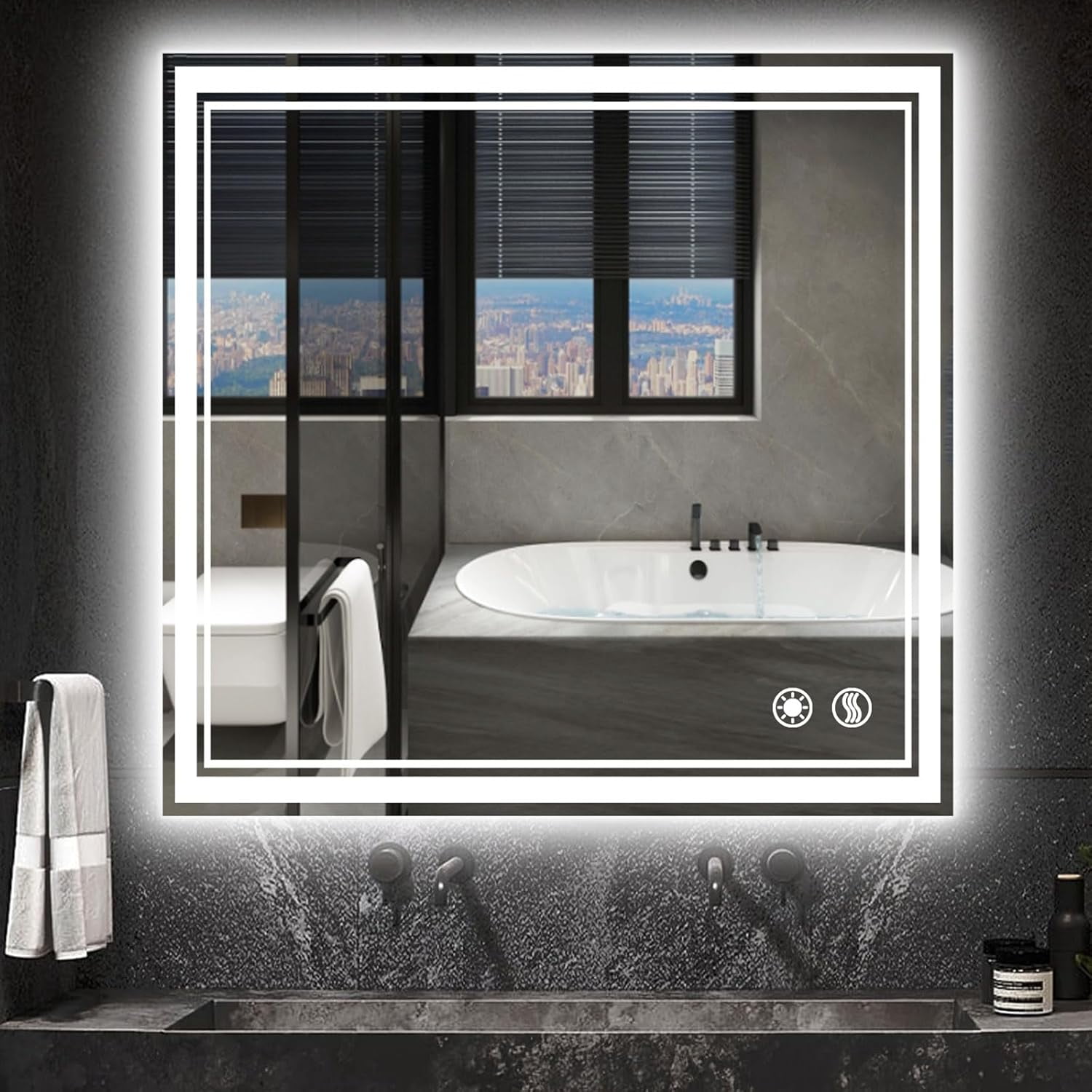 32 x 32'' LED Bathroom Mirror Fogless Bathroom Mirror with LED Lights ...