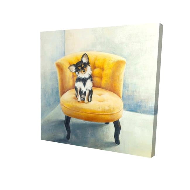 32 x 32 in. Long-Haired Chihuahua on A Yellow Armchair-Print on Canvas - Walmart.com