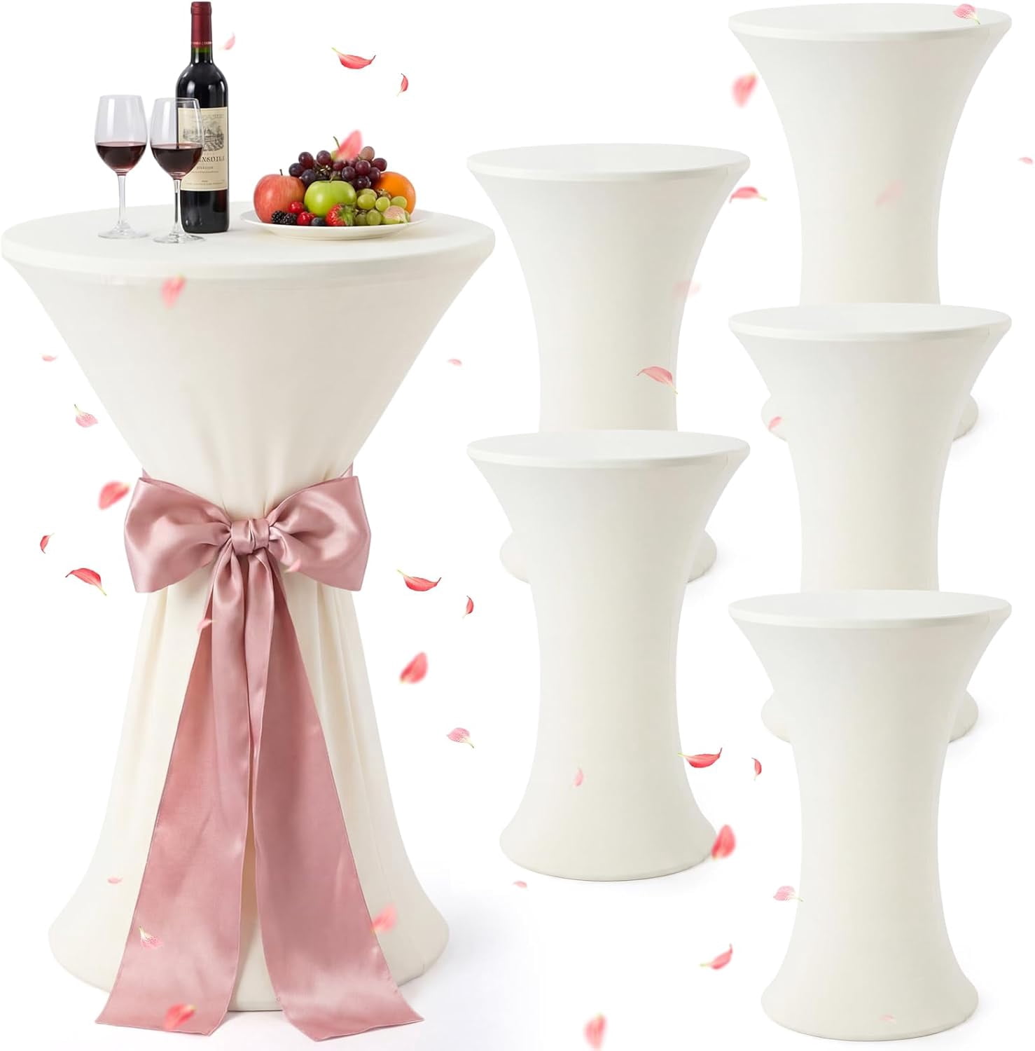 32 x 43 Inches Round Cocktail Tablecloth Spandex Bottom Table Cover ...