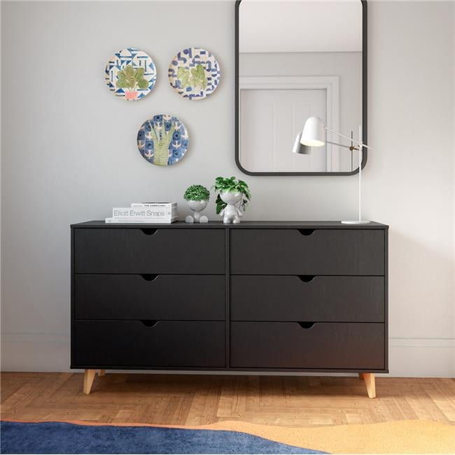 32 x 59 x 16 in. Black Scoop Handle Six Drawers Double Dresser ...