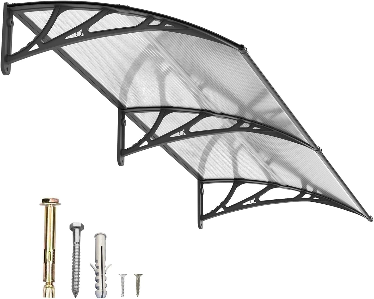 32"x 60" Porch Awnings Black Bracket & Transparent Hollow Panel Rain ...