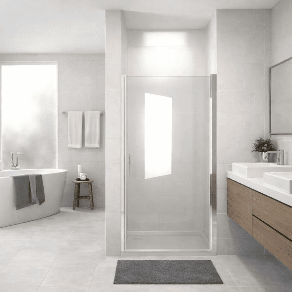 32"x 72" Pivot Shower Door, Brushed Nickel Aluminum Frame, Half Frame ...