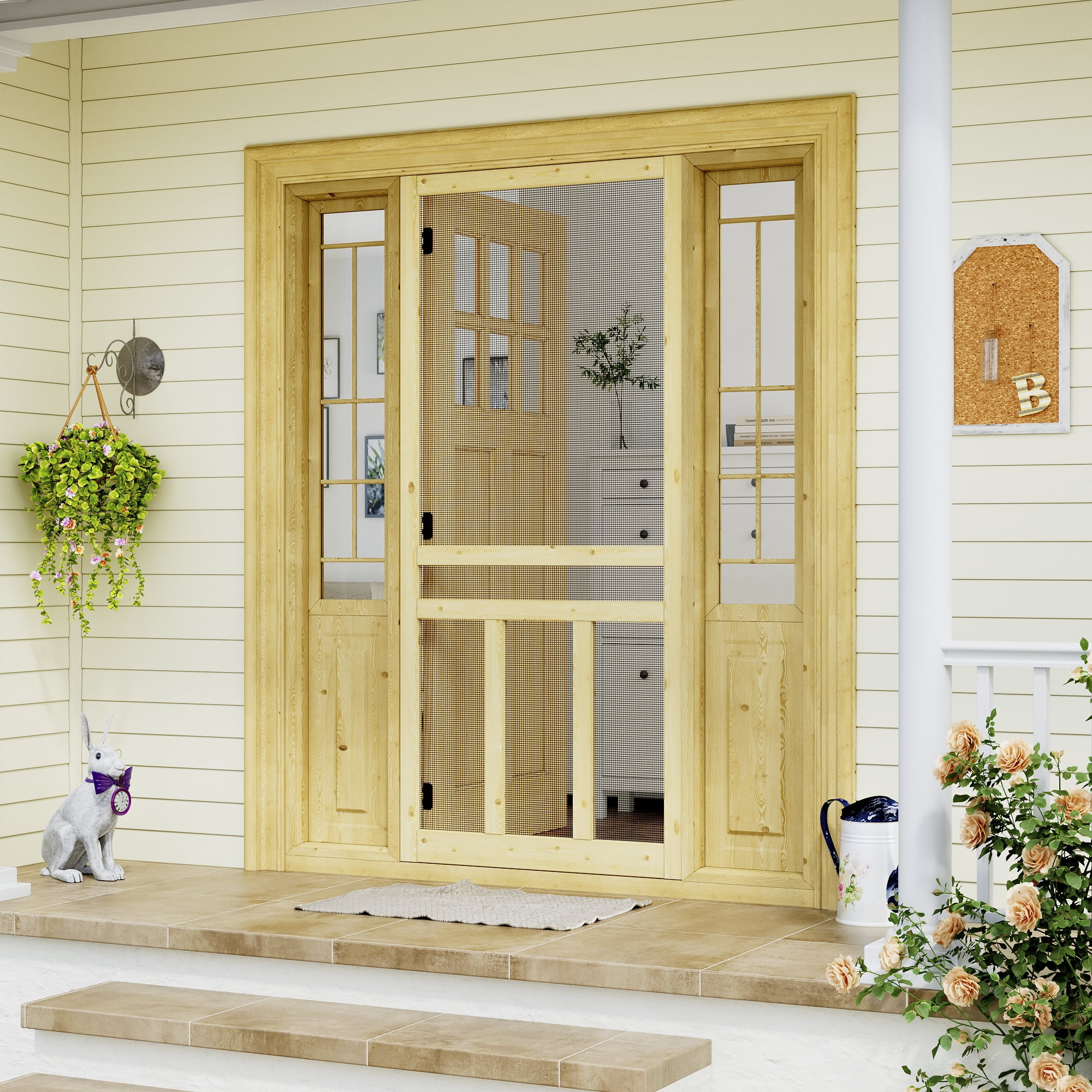 32" x 80" Screen Door Exterior Door Front Door Pine Wood Paintable Anti ...