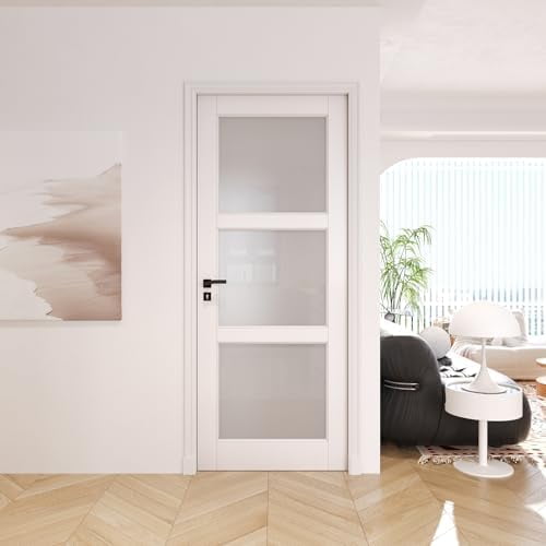 32" x 80" Slab Door, 3-Panel Frosted Glass Interior French Door Slab ...