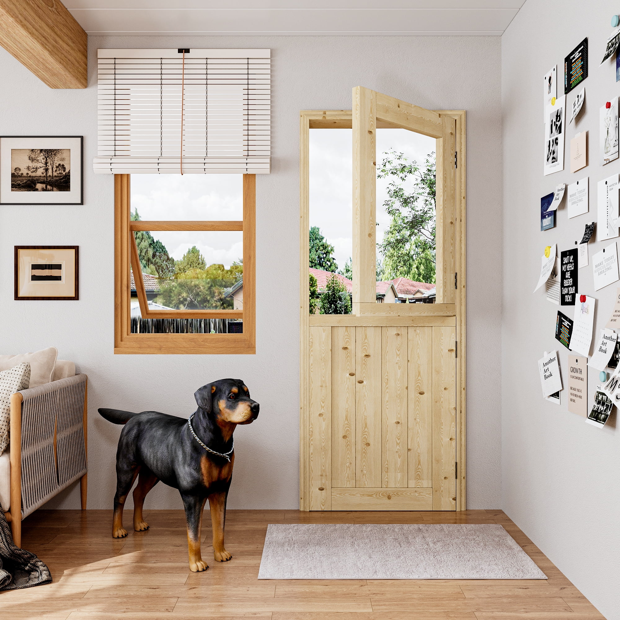 32" x 80" Slab Only, Unfinished Dutch Door, 1-Lite Half Clear Glass ...