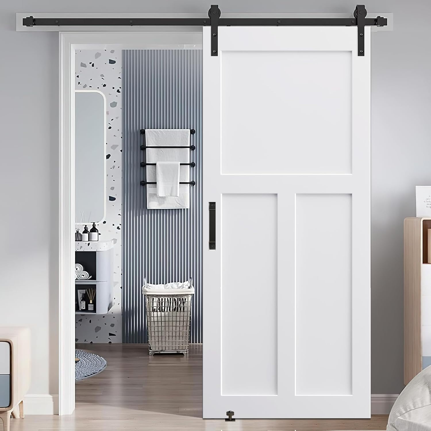 32 x 84 Inch Sliding Barn Door with 6.6Ft Hardware Kit Included, White ...